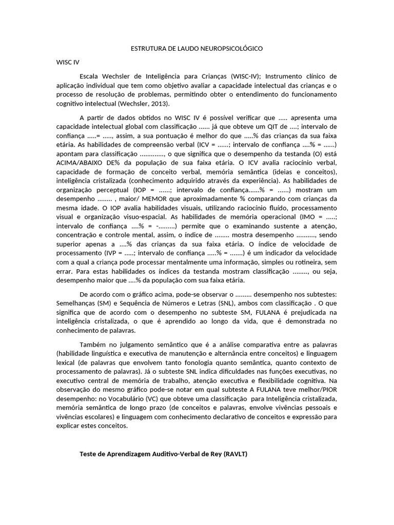 Estrutura de Laudo Neuropsicológico | PDF | Neuropsicologia | Memória