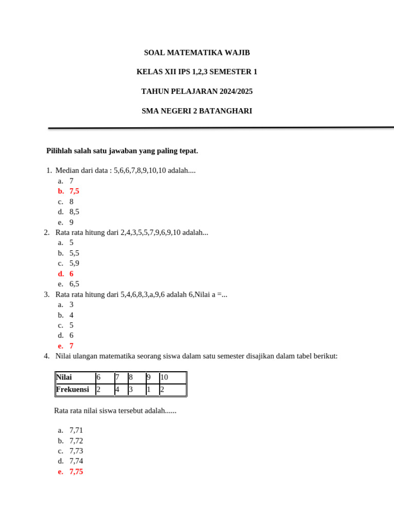 Soal Matematika Wajib Xii 2024 2 | PDF