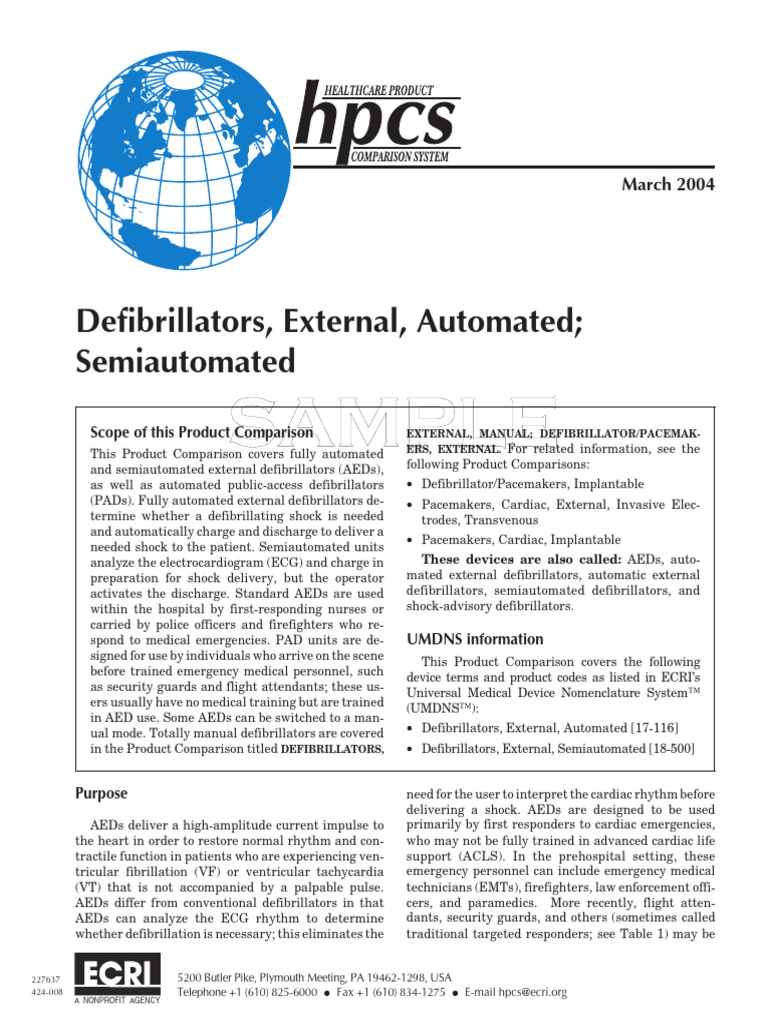 Defibrillators, External, Automated Semiautomated: March 2004 | PDF ...