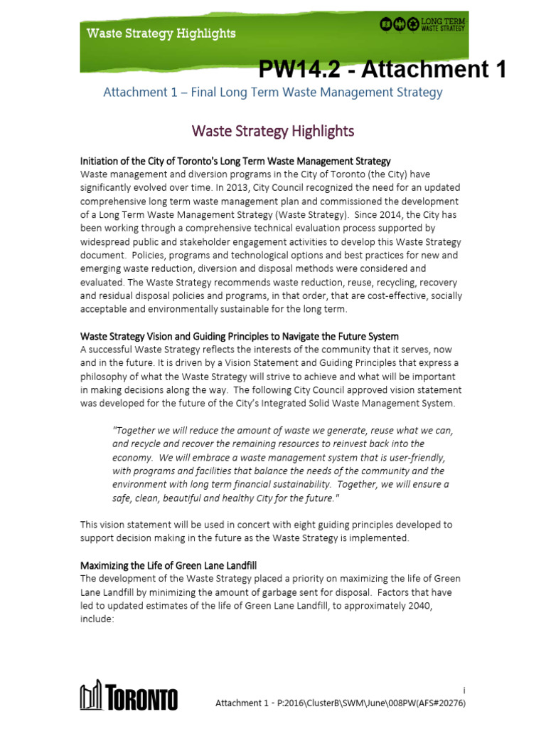 Final Long Term Waste Management Strategy - Toronto | PDF | Waste ...