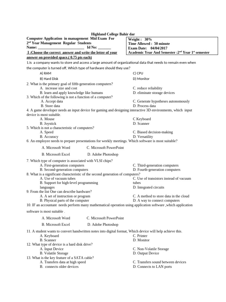 Computer Application in Management | PDF | Computer Hardware | Input/Output