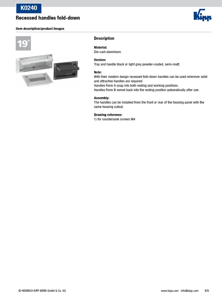 K0240 Datasheet 931 Recessed Handles Fold-Down - en | PDF | Motor ...