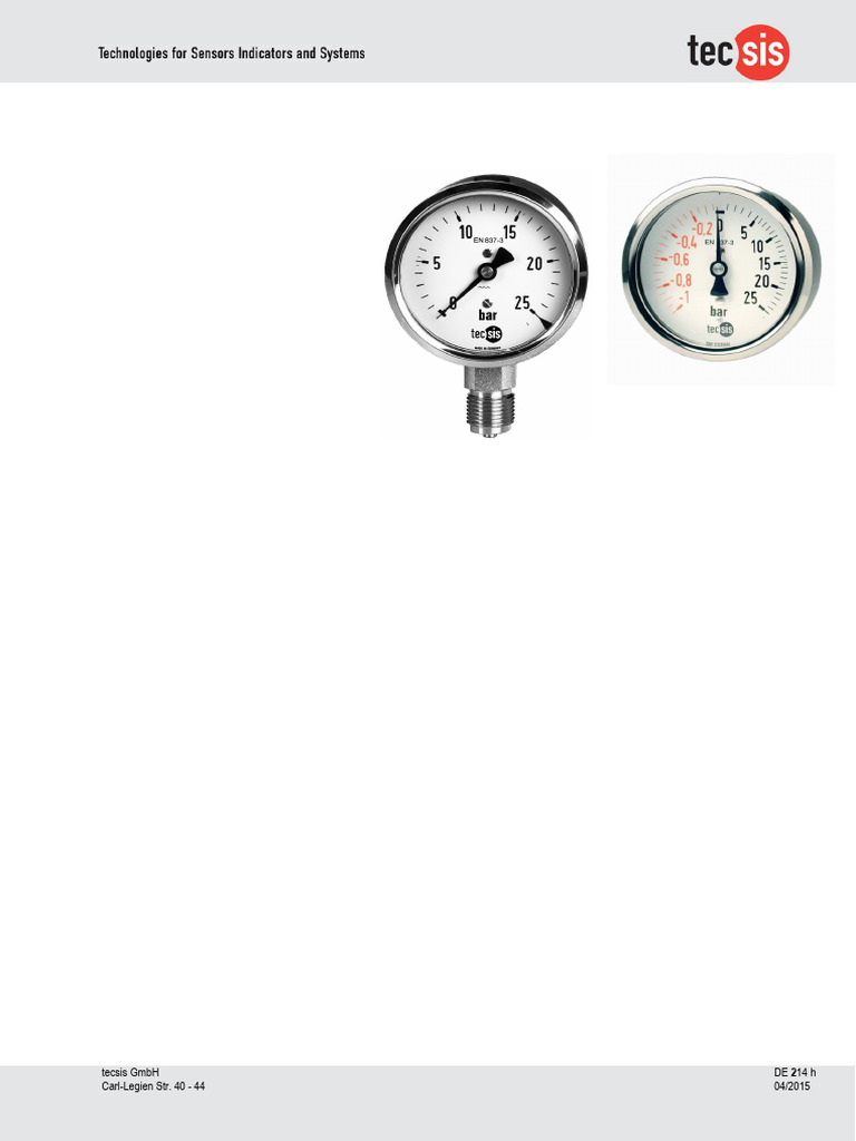 Tecsis Manometar PSP DIN | PDF | Pump | Pressure Measurement