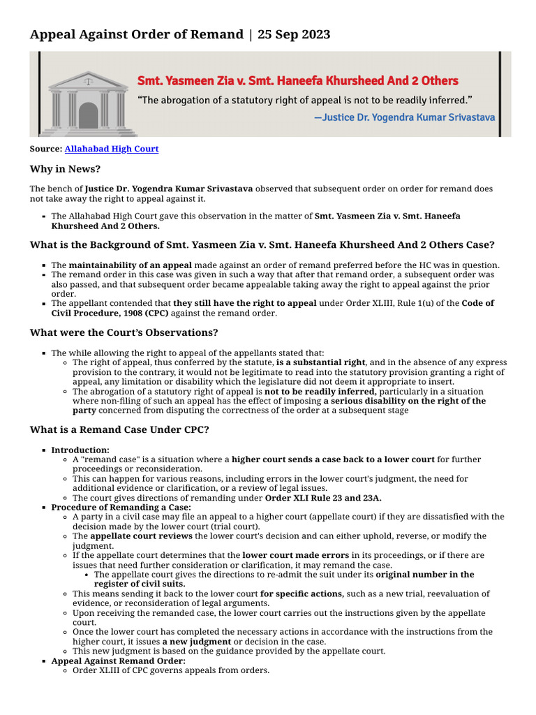 Current Affairs - Appeal Against Order of Remand - Print 2 | PDF ...