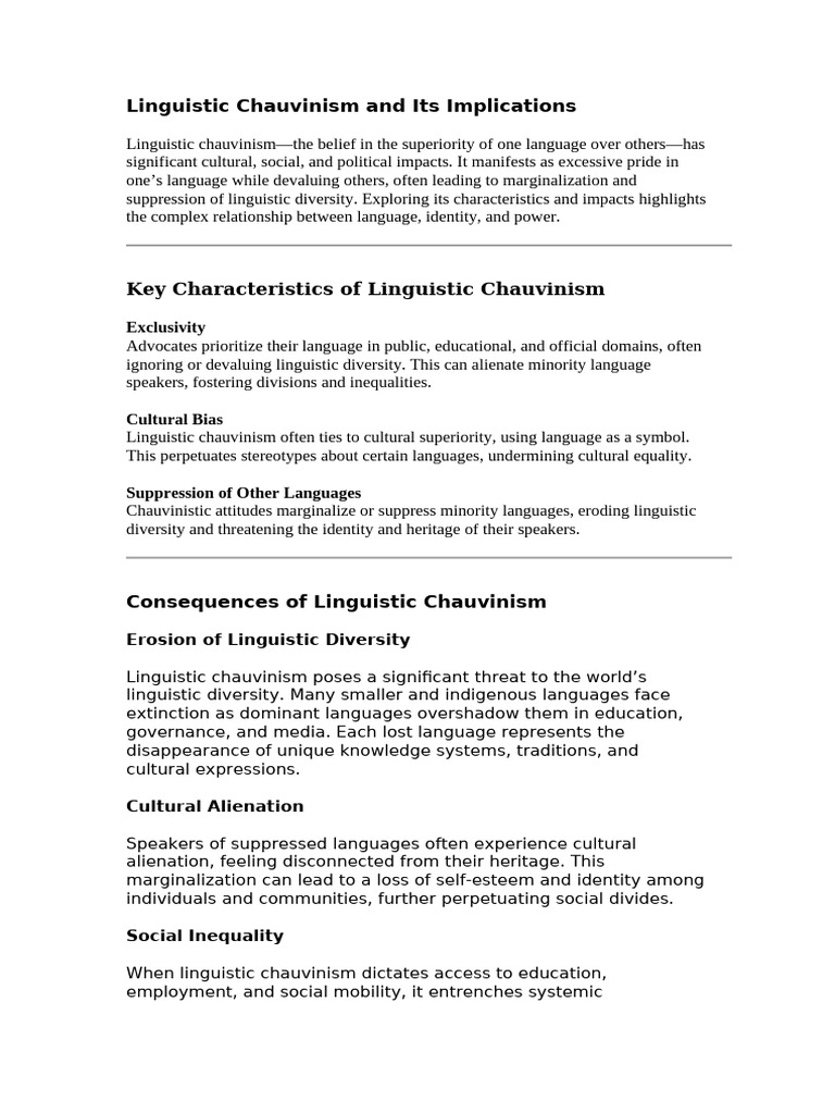 Linguistic Chauvinism and Its Implications | PDF | Multiculturalism ...