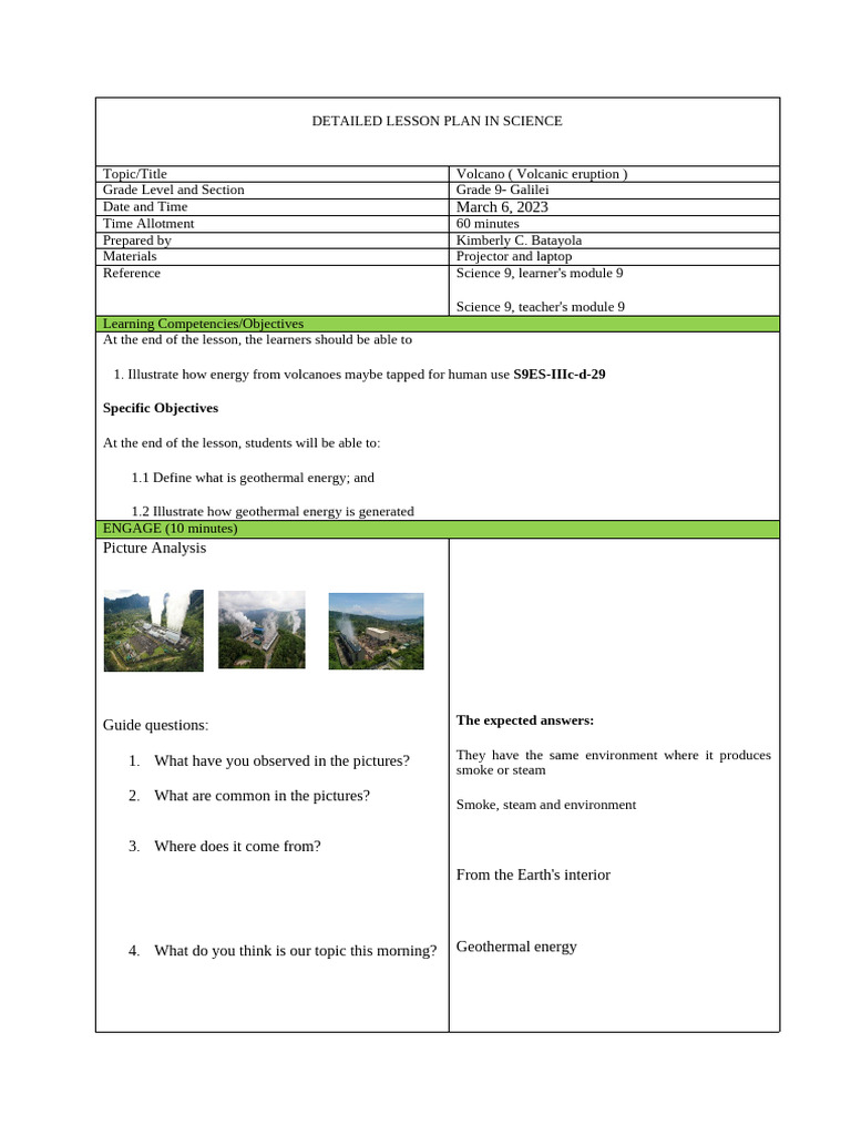 DETAILED-LESSON-PLAN-IN-SCIENCE-geothermal | PDF | Geothermal Energy ...