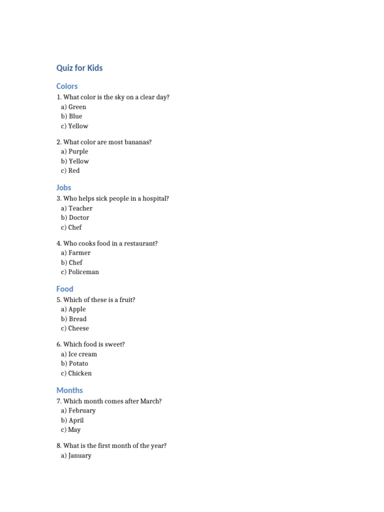 Quiz For Kids | PDF