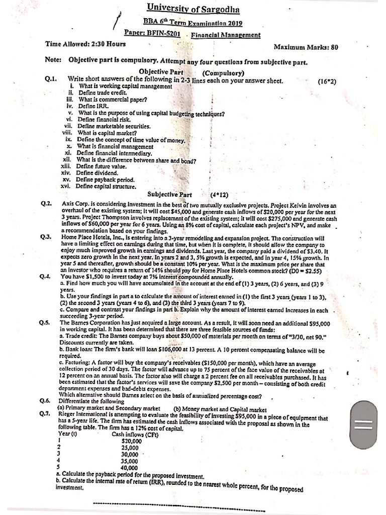 Past Papers (Financial Management) | PDF