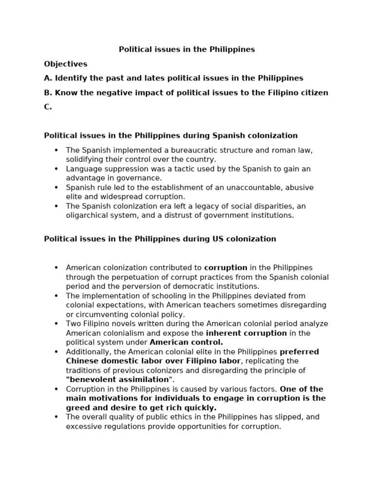 Political Issues in The Philippines | PDF | Philippines | Colonialism