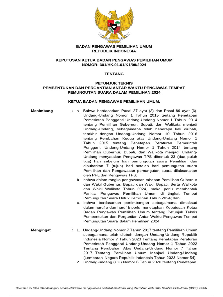 SK Dan Pedoman Pembentukan PTPS Pilkada 2024 Yang Kedua - New1 | PDF