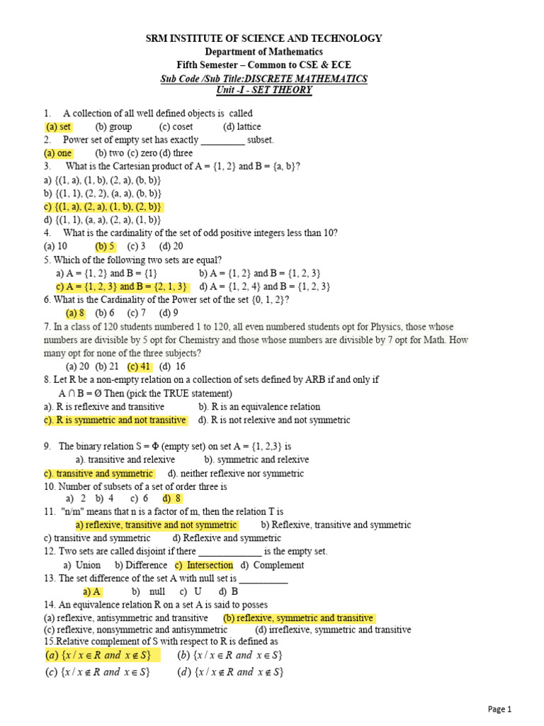 Unit 1 Mcq And Qb With Answer Pdf Function Mathematics 2153
