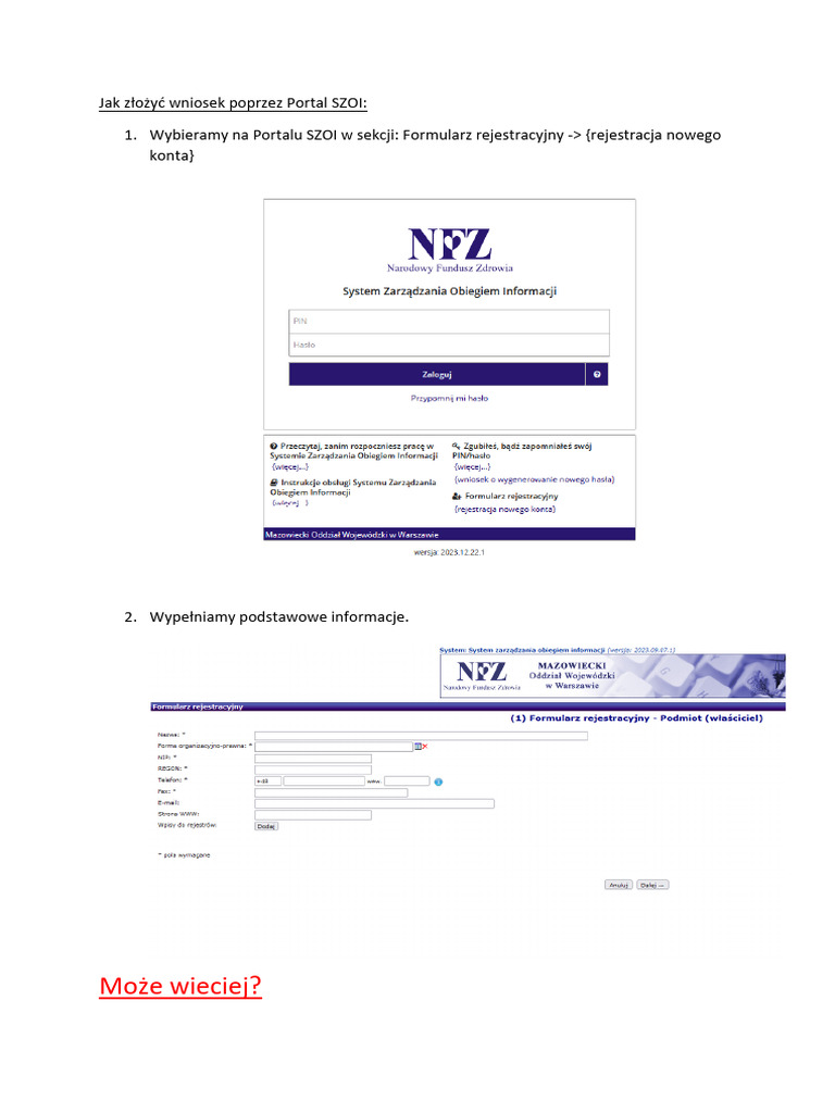 Instrukcja NFZ Jak Zlozyc Wniosek Poprzez Portal SZOI | PDF