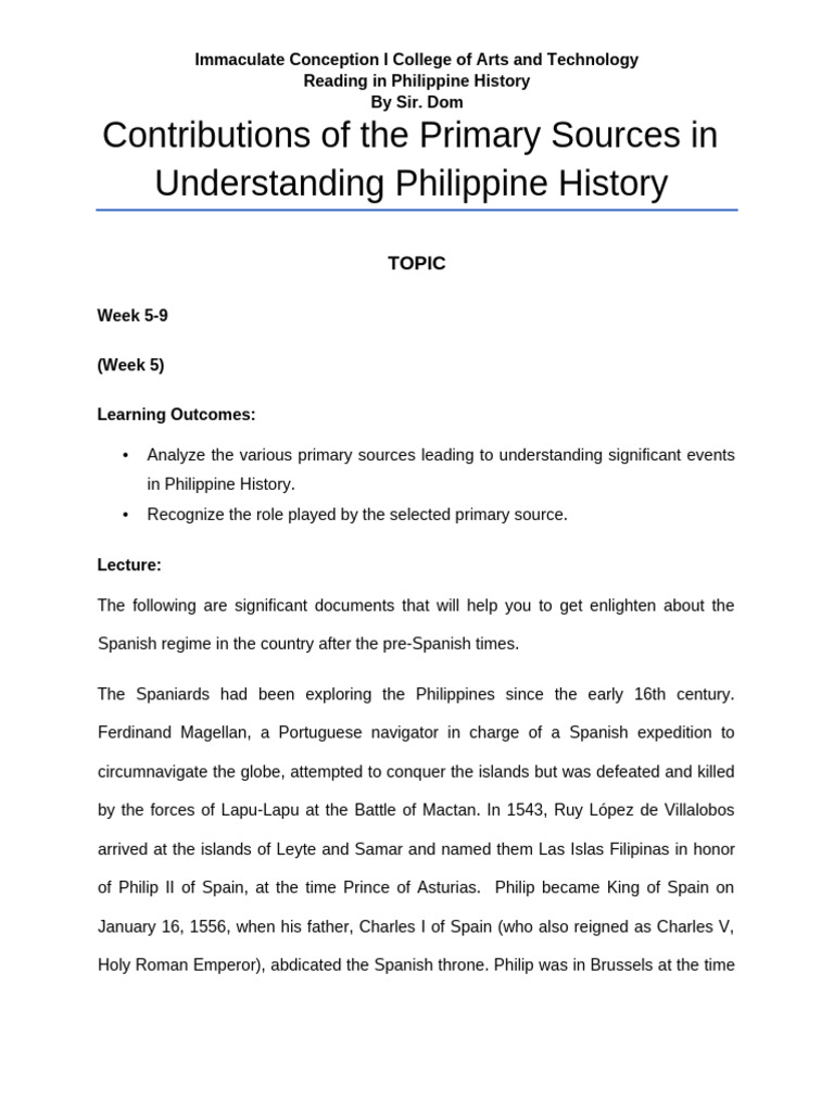 LESSON 4 (Pre-Spanish Period) Contributions of The Primary Sources in Understanding Philippine ...