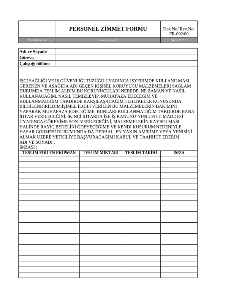 2.personel Zimmet Formu | PDF