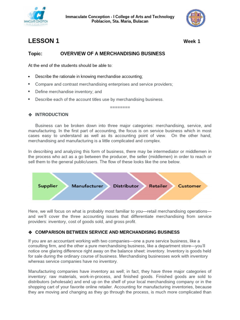 lesson-1-overview-of-merchandising-business | PDF | Inventory | Debits ...