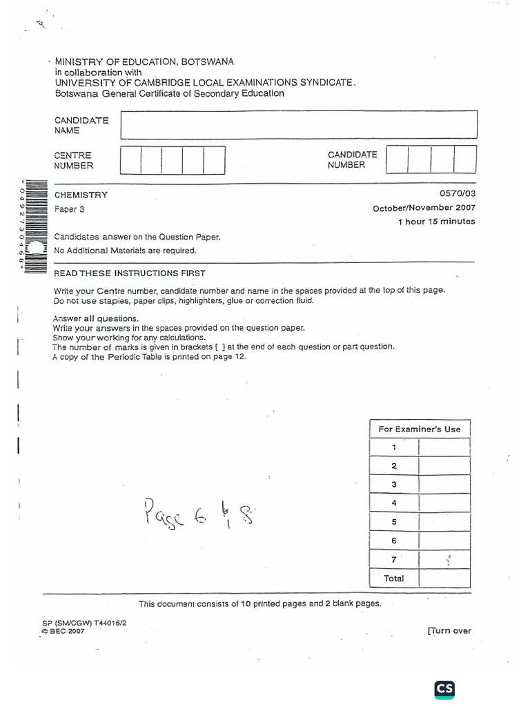 2007 Paper 3 Separate Bgcse | PDF