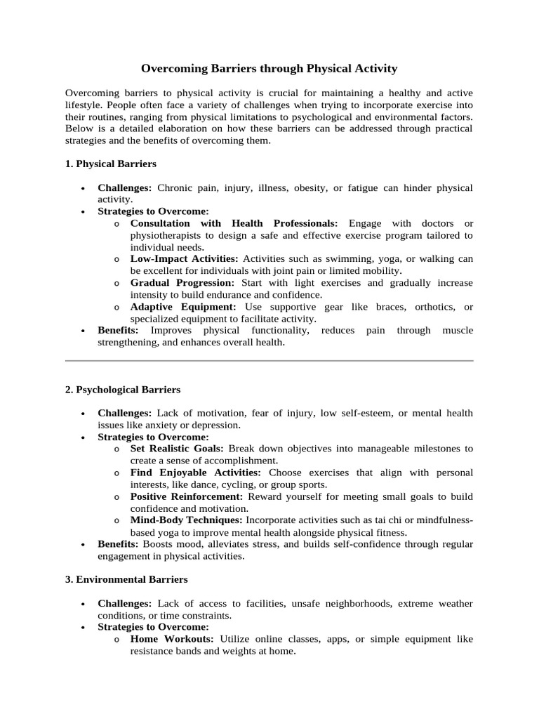 4.4 Overcoming Barriers Through Physical Activity | PDF | Physical ...