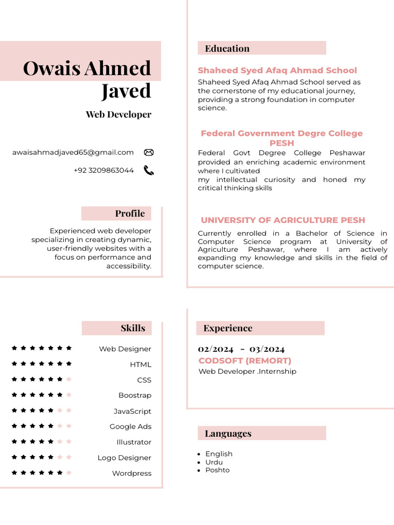 Owais Ahmed JavedResume | PDF