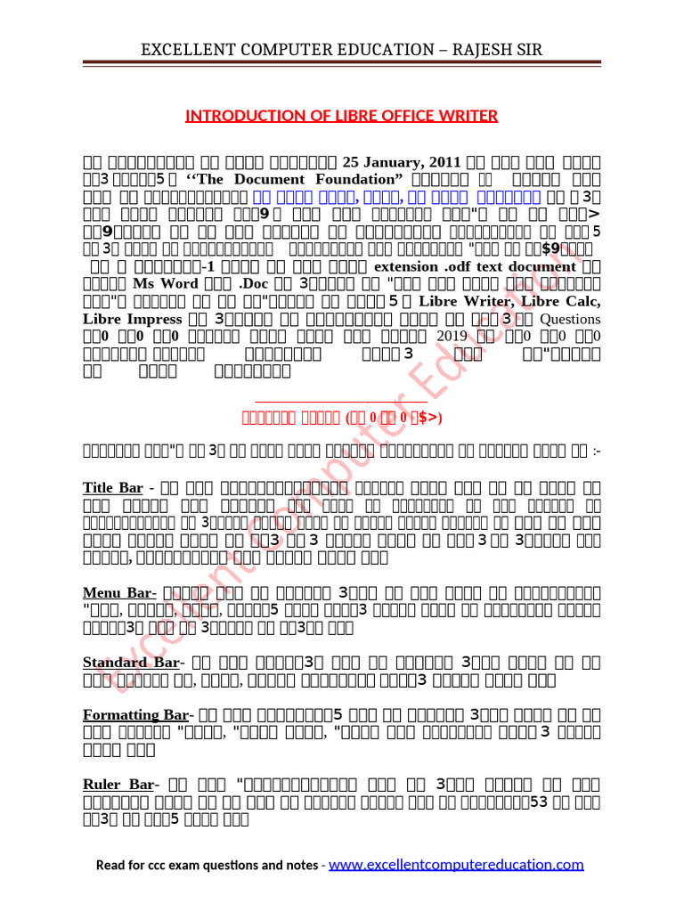557479050 Ccc Libreoffice Writer Calc and Impress Hindi Notes | PDF