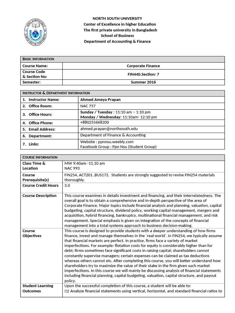 FIN440 Dept. of Accounting Finance Official Course Outline | PDF ...