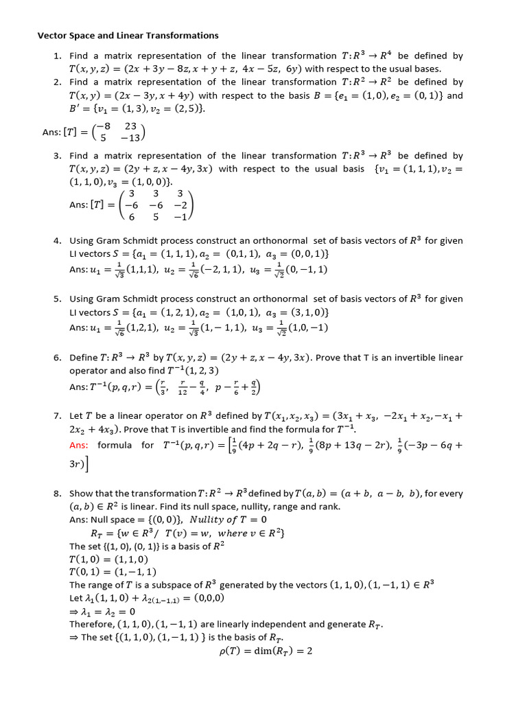 Practice Questions-LInear Algebra | PDF | Basis (Linear Algebra ...