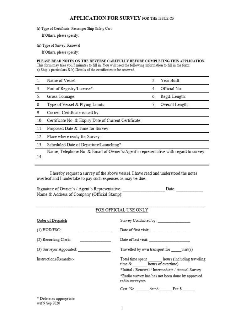 CERTIFICATE OF SURVEY BLANK FORM Singapore | PDF | Cheque | Ships