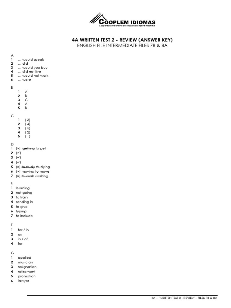 4a - WT 2 - Review - Files 7b 8a - Answer Key PDF | PDF