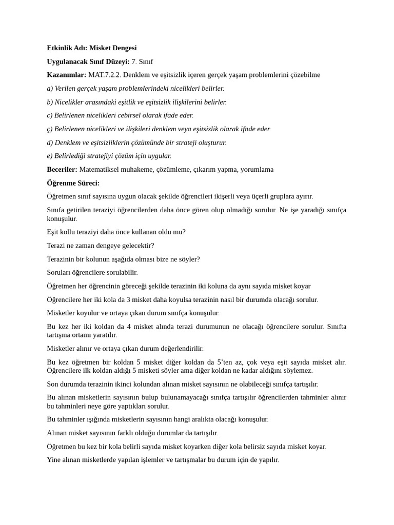 Cebir Öğretimi 2. Ders Planı | PDF