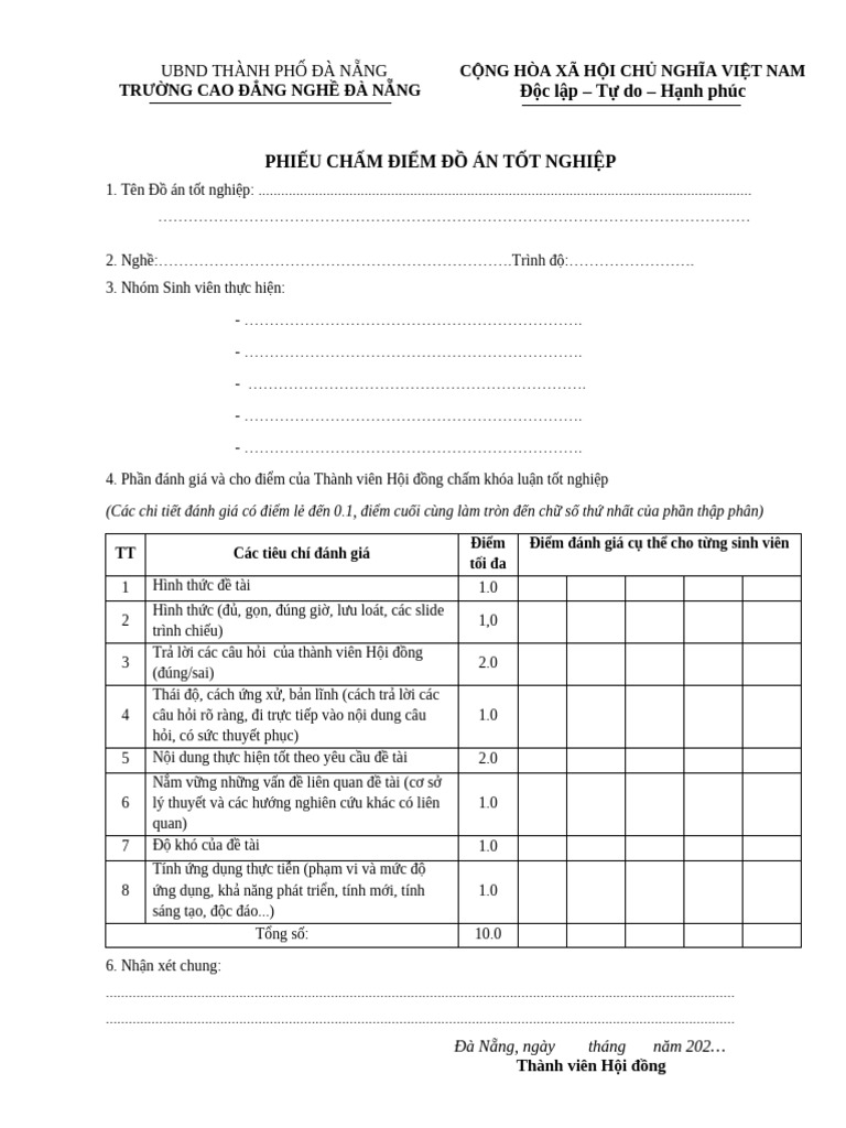 3 - Phieu Cham Diem Bao Ve | PDF