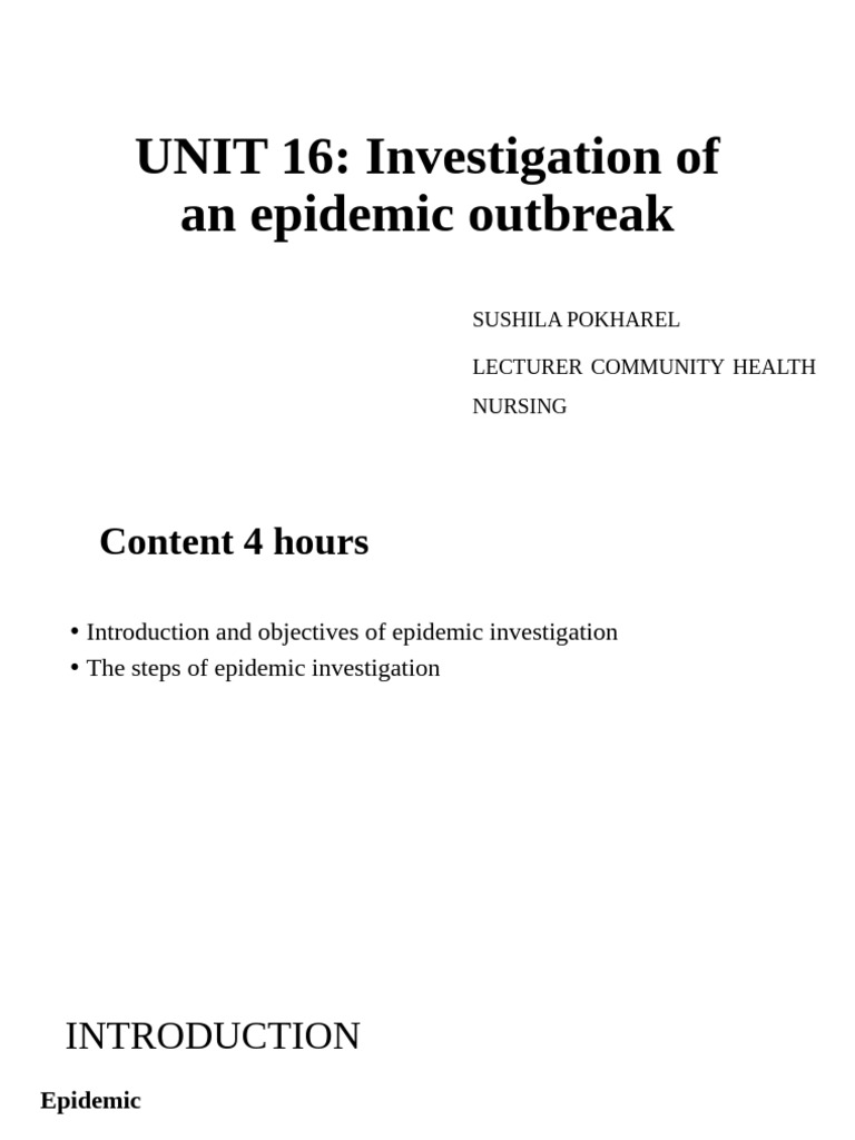 UNIT 16 Investigation of An Epidemic Outbreak | PDF | Epidemics ...