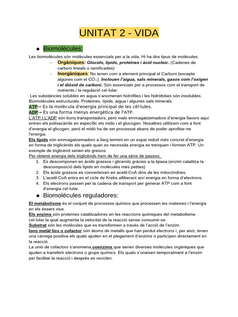 Unitat 2 - Vida | PDF