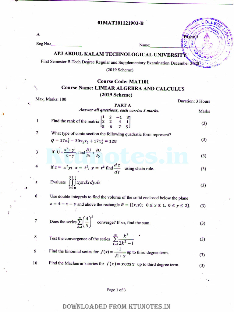 Mat101 Linear Algebra and Calculus, December 2020 | PDF | Geometry ...