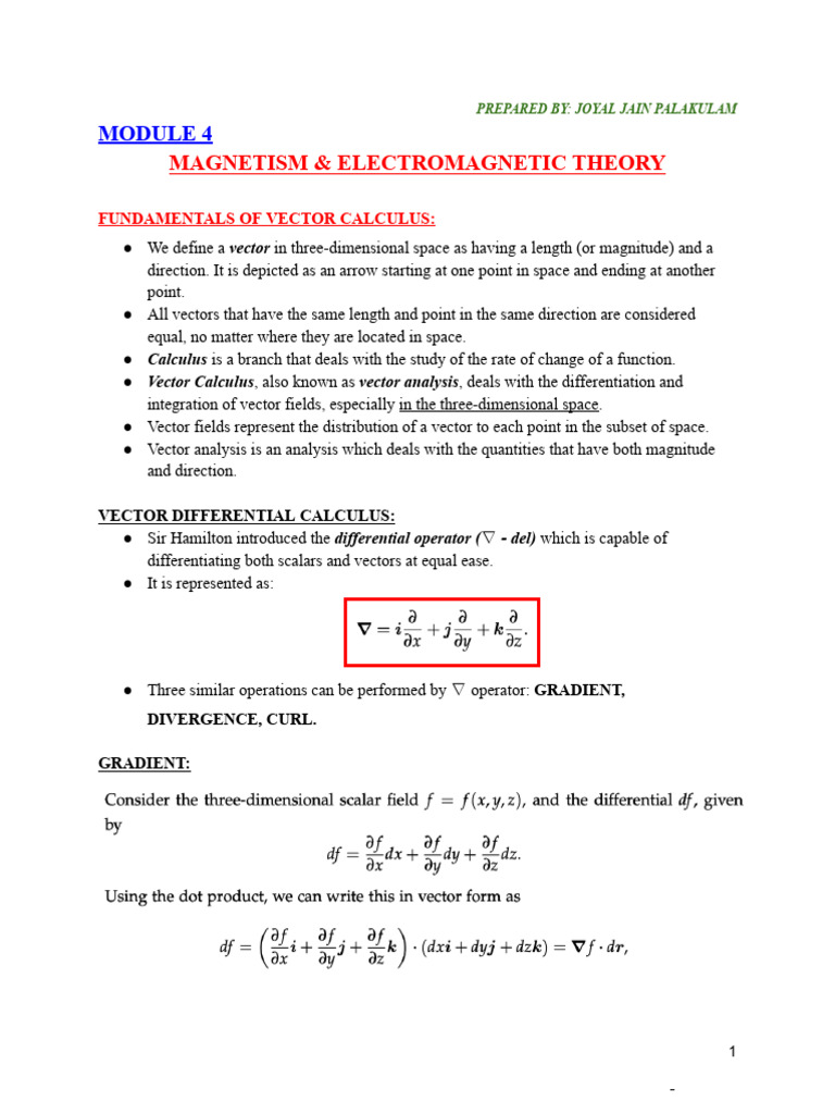 Vector Calculus in Electromagnetism | PDF | Magnetism | Magnetic Field