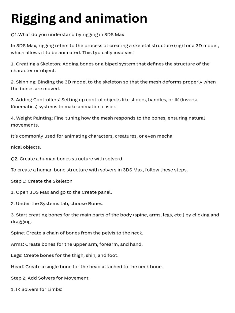 3DS Max Rigging & Animation Guide | PDF
