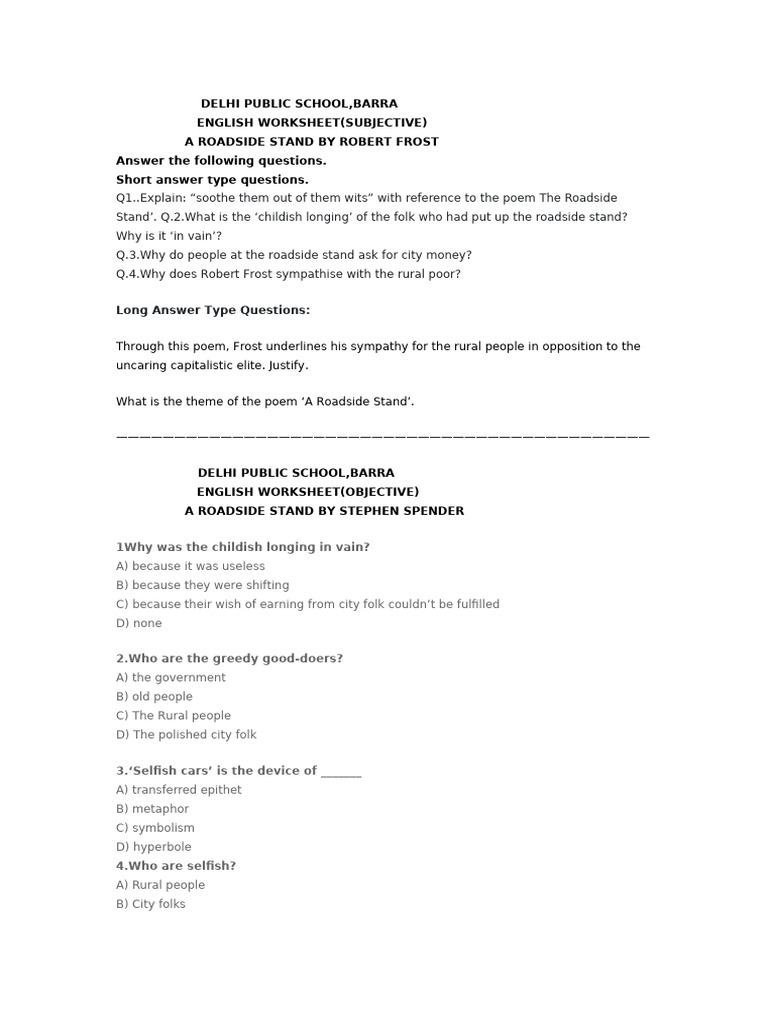 Roadside Stand Worksheet 2 | PDF