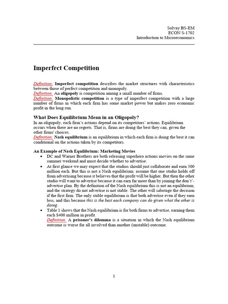 Lecture Notes Imperfect Competition | PDF | Oligopoly | Economic ...