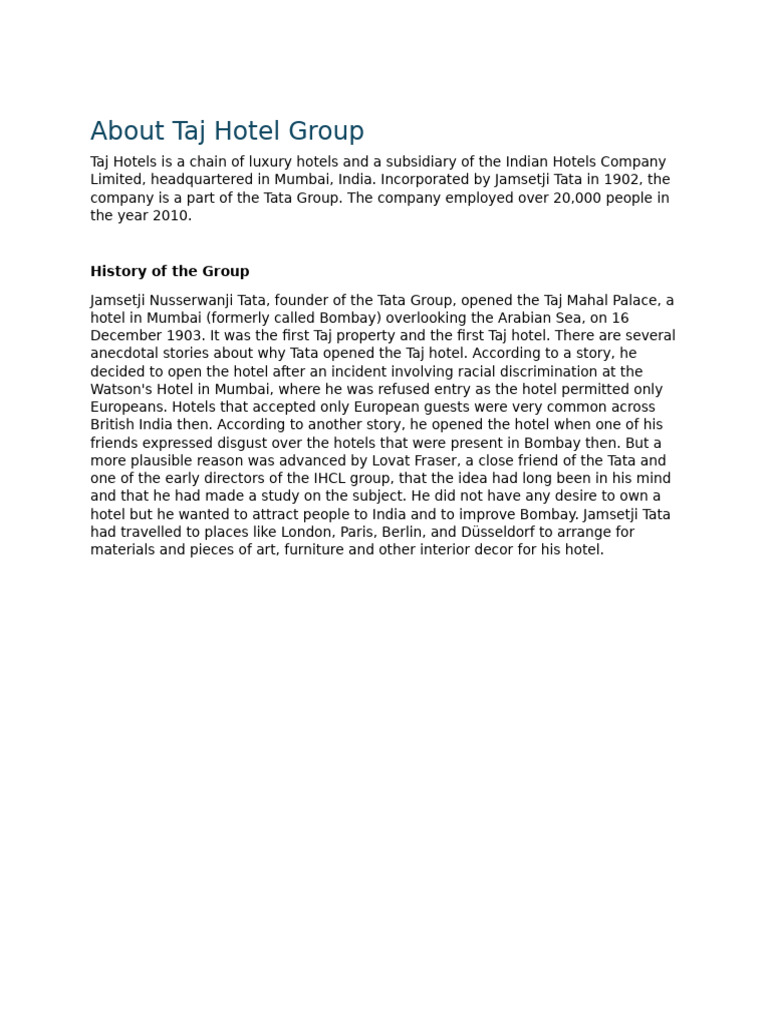 Luxury Heritage of Taj Hotels | PDF