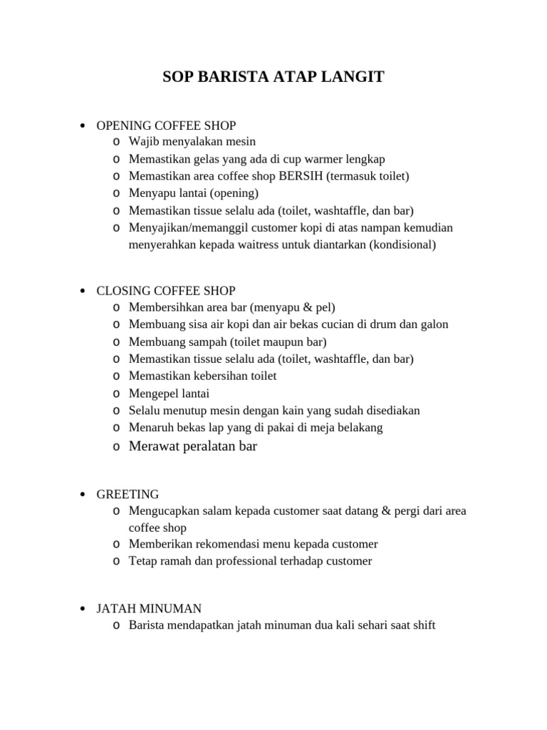 SOP Barista | PDF