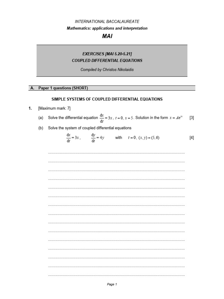 (Mai 5.20-5.21) Coupled Differential Equations | PDF | Equations ...