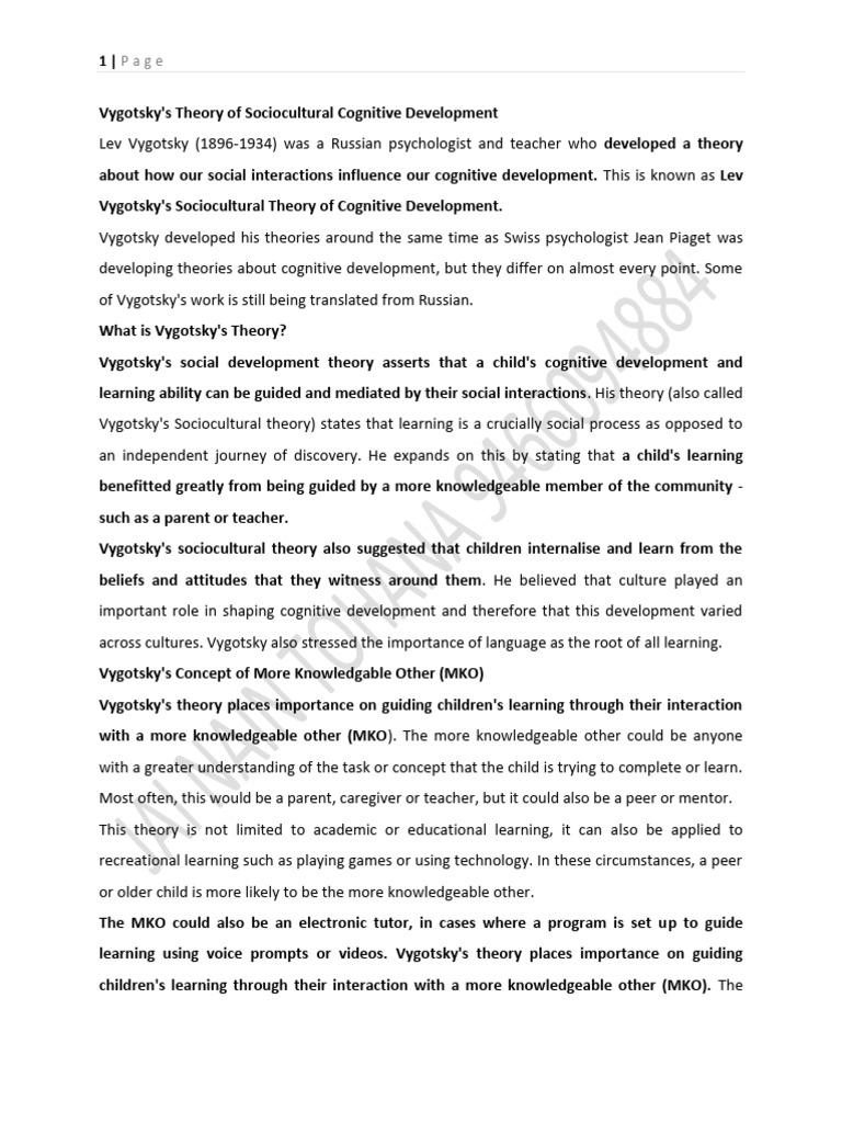 Vygotsky's Sociocultural Development Theory | PDF | Cognitive ...