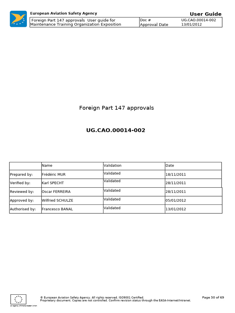 UG.cao.00014 Foreign Part 147 Approvals User Guide for MTOE | PDF | Audit | Regulatory Compliance