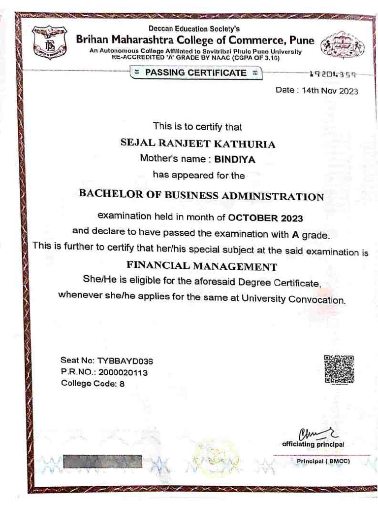 Sejal Grad Certificate | PDF