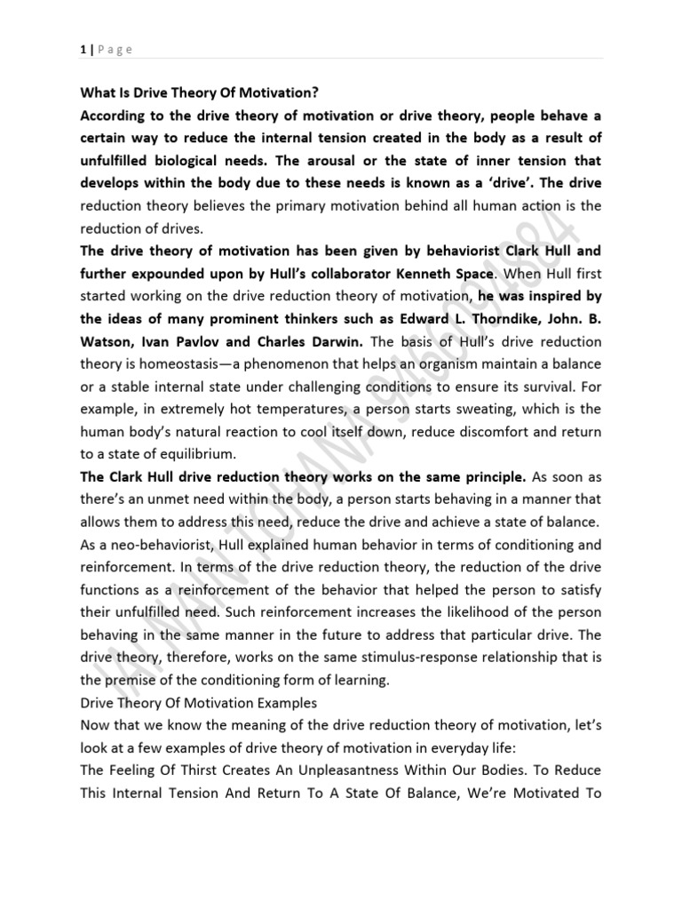 Drive Theory of Motivation | PDF | Motivation | Motivational