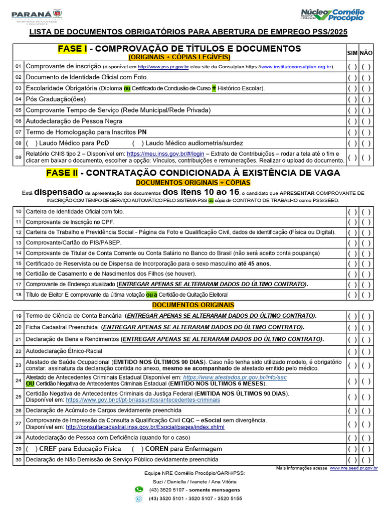 Cheklist 2025 Candidato | PDF