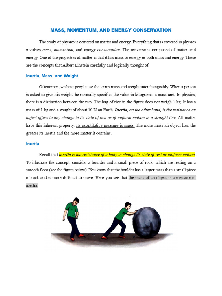7.5 Mass Momentum and Energy Conservation | PDF | Weight | Mass
