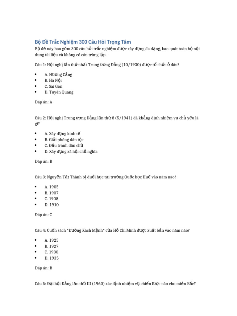 Bo de Trac Nghiem 300 Cau Hoi Final | PDF