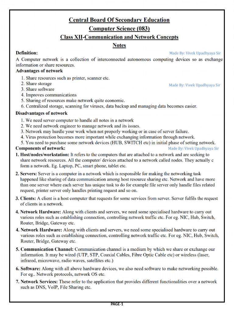 Class XII Networking Notes | PDF