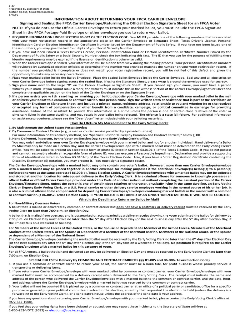 FPCA Carrier Envelope Instructions | PDF | Identity Document | Postal ...