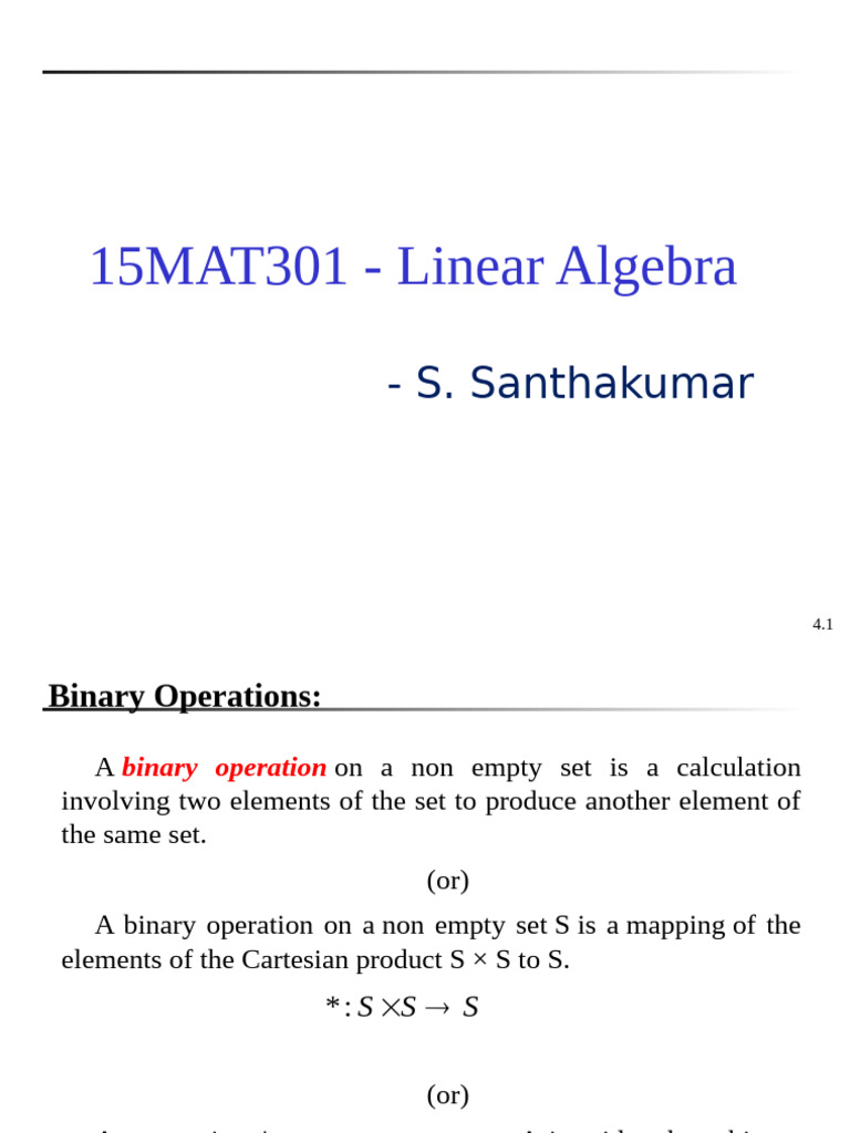 L4 - Linear Algebra - Binary Operations | PDF | Group (Mathematics) | Field (Mathematics)