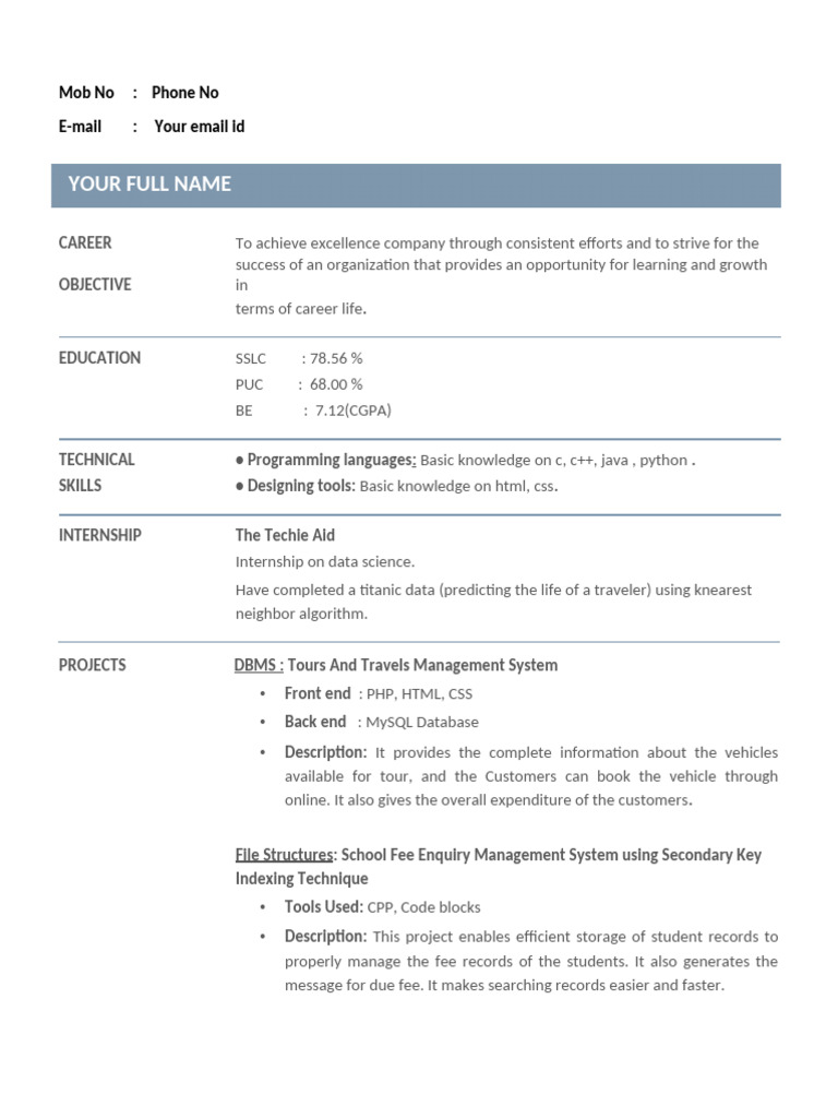 Resume Format | PDF | Databases | Information Retrieval